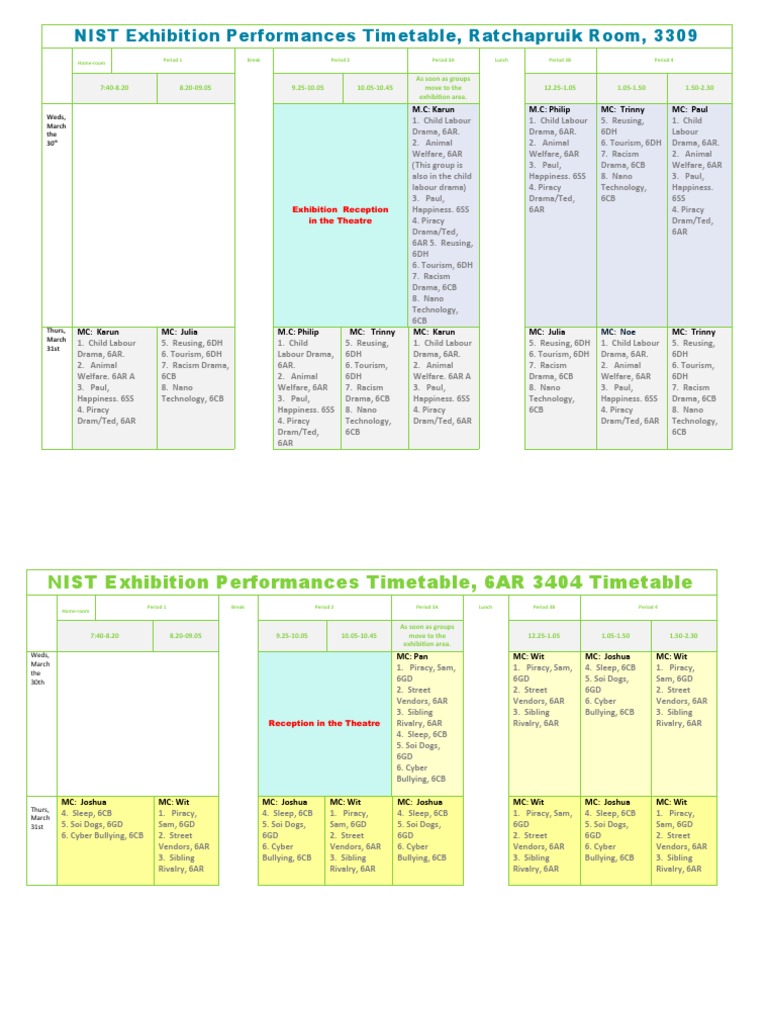 Exhibition Performance Times Schedule 1011 | PDF