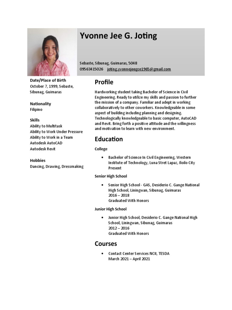 Civil Engineering Student Profile | PDF