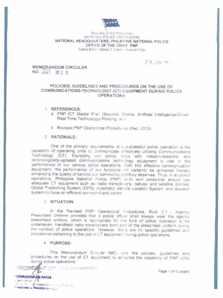 PNP Memorandum Circular No 2021 015 1 | PDF