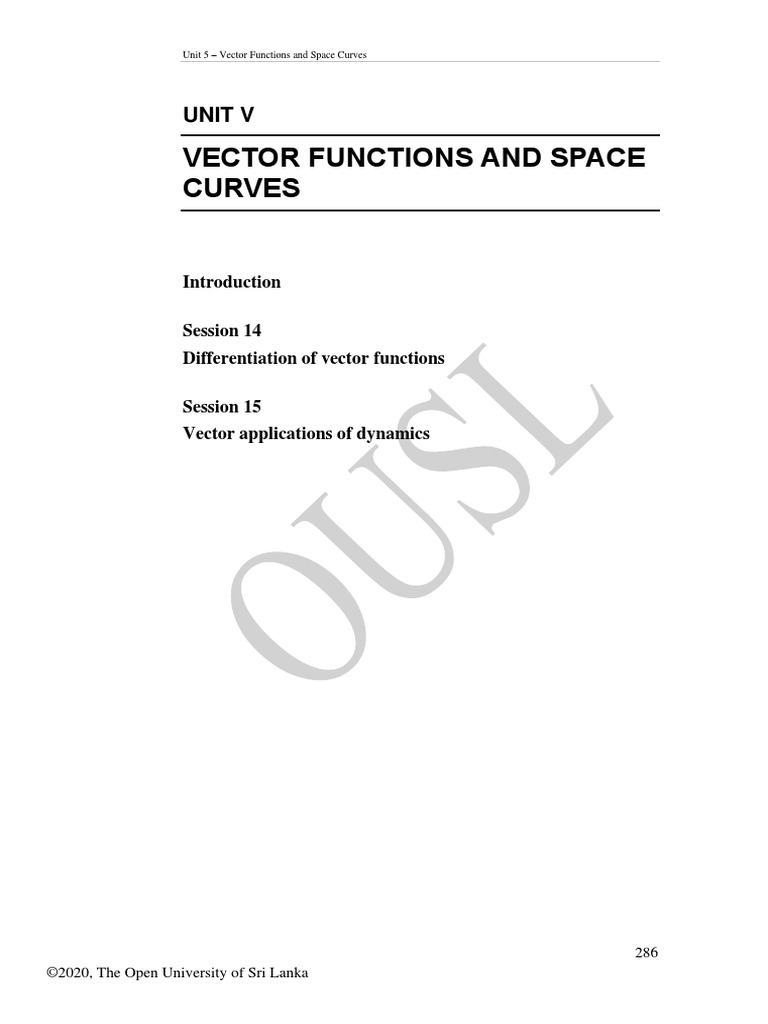 Vector Functions and Space Curves: Unit V | PDF | Derivative | Vector Space