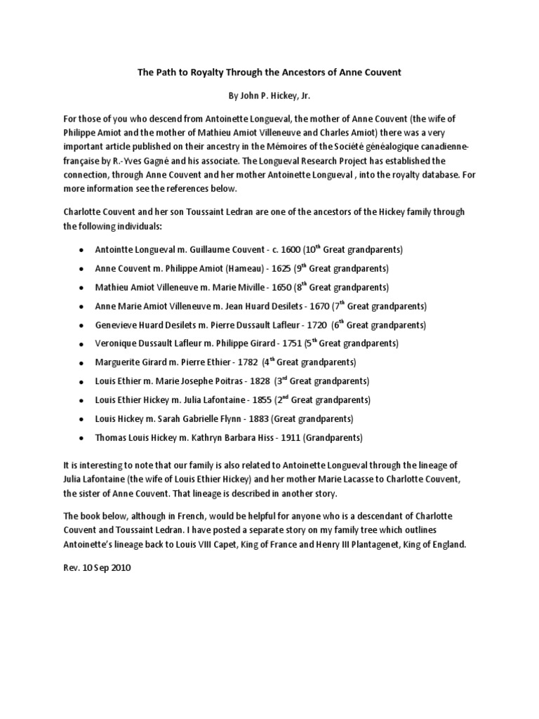 The Path To Royalty Through The Descendants of Anne Couvent | PDF ...