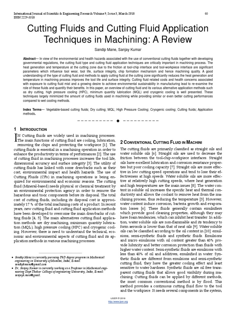 Cutting Fluids and Cutting Fluid Application Techniques in Machining A ...
