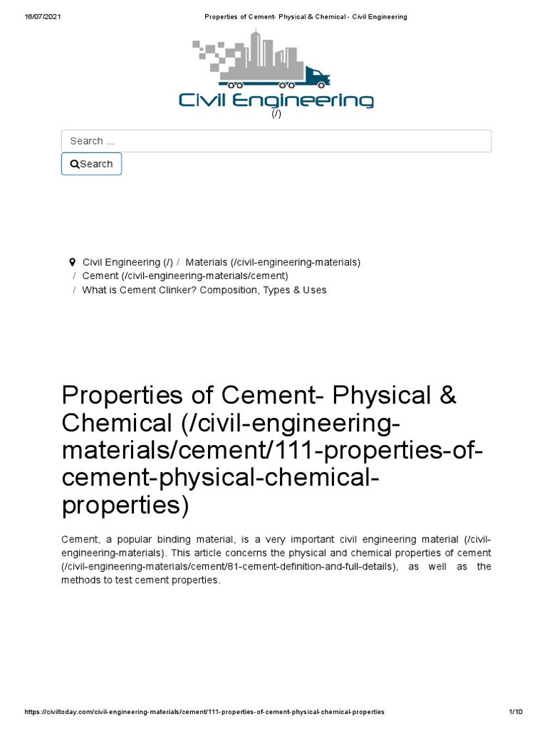 Properties of Cement - Physical & Chemical - Civil Engineering | PDF ...