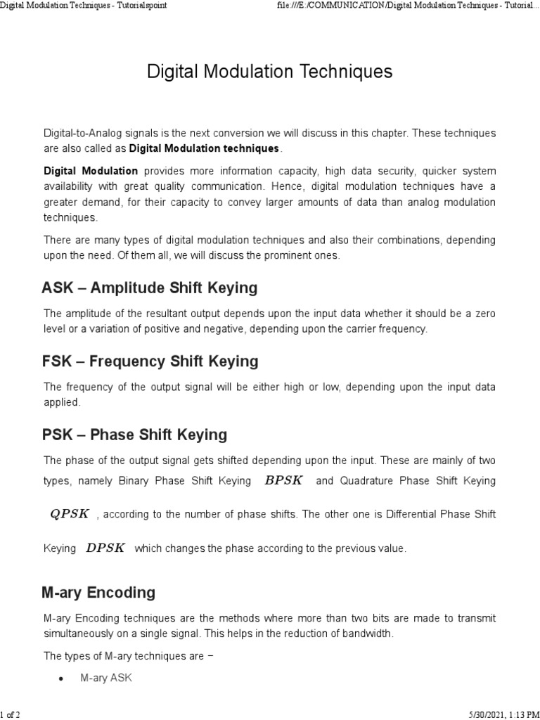 Digital Modulation Technique | PDF | Modulation | Electronic Engineering