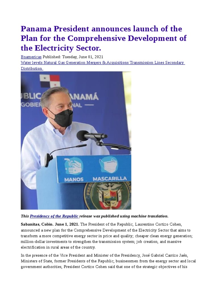 Panama President Announces Launch of The Plan For The Comprehensive ...