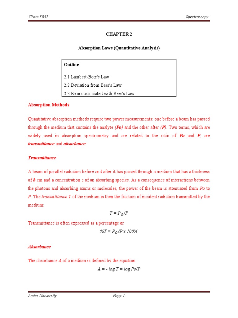 Chem 3052 CHAPTER 2 (Absorption Law) | PDF | Absorbance | Natural ...