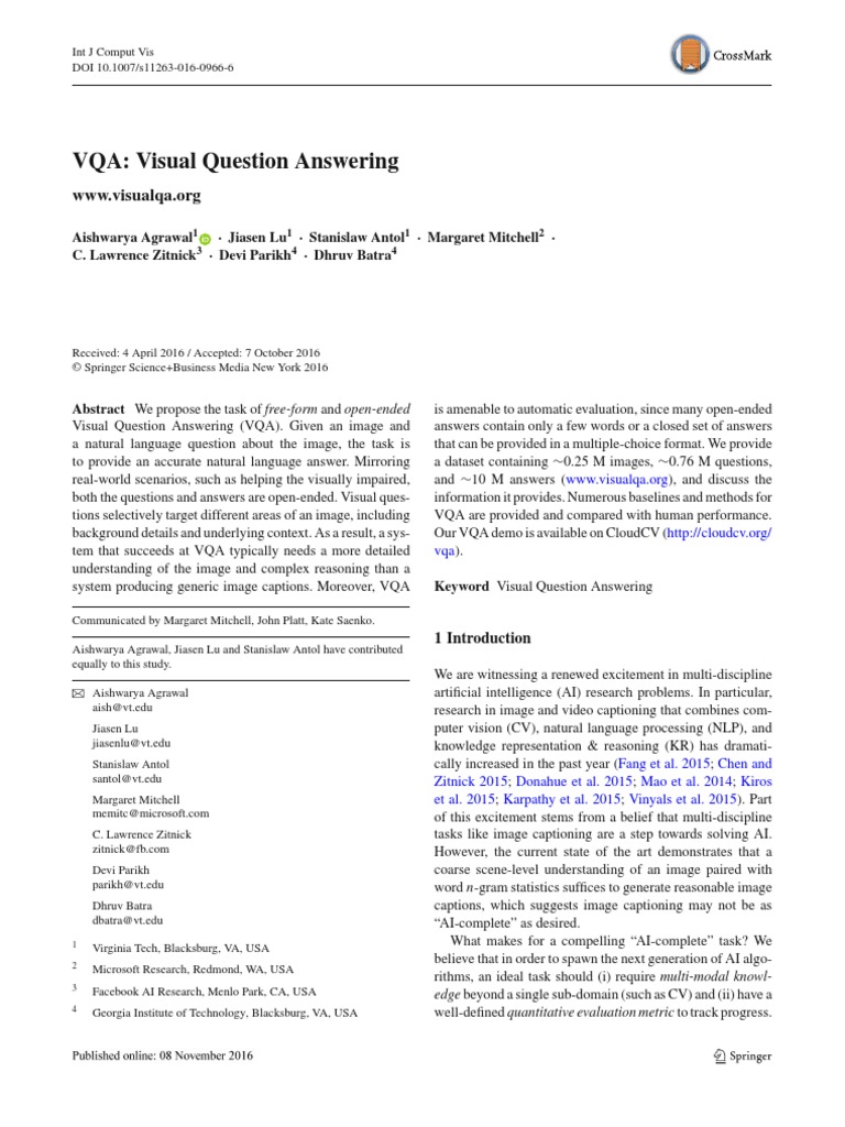 VQA: Visual Question Answering | PDF | Artificial Intelligence ...
