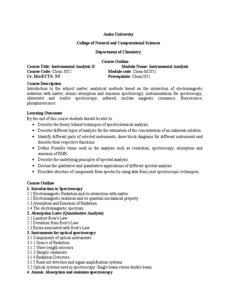 Instrumental Analysis Ii Pdf Spectroscopy Absorption Spectroscopy
