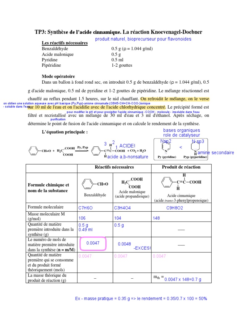 Synthèse de l'acide cinnamique | PDF | Pyridine | Acide