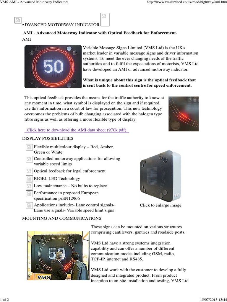 AMI - Advanced Motorway Indicators | PDF | Telecommunications ...