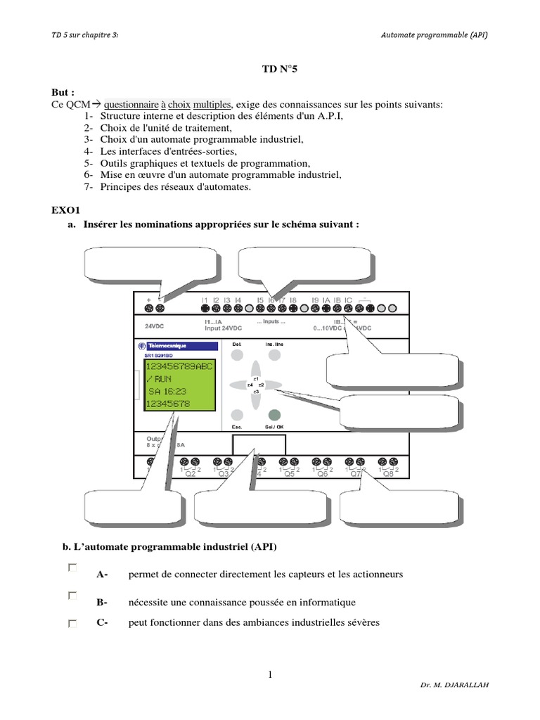 td5 Sur Chapitre 3. Automate Programmable | PDF | Automate programmable industriel | Langage de ...