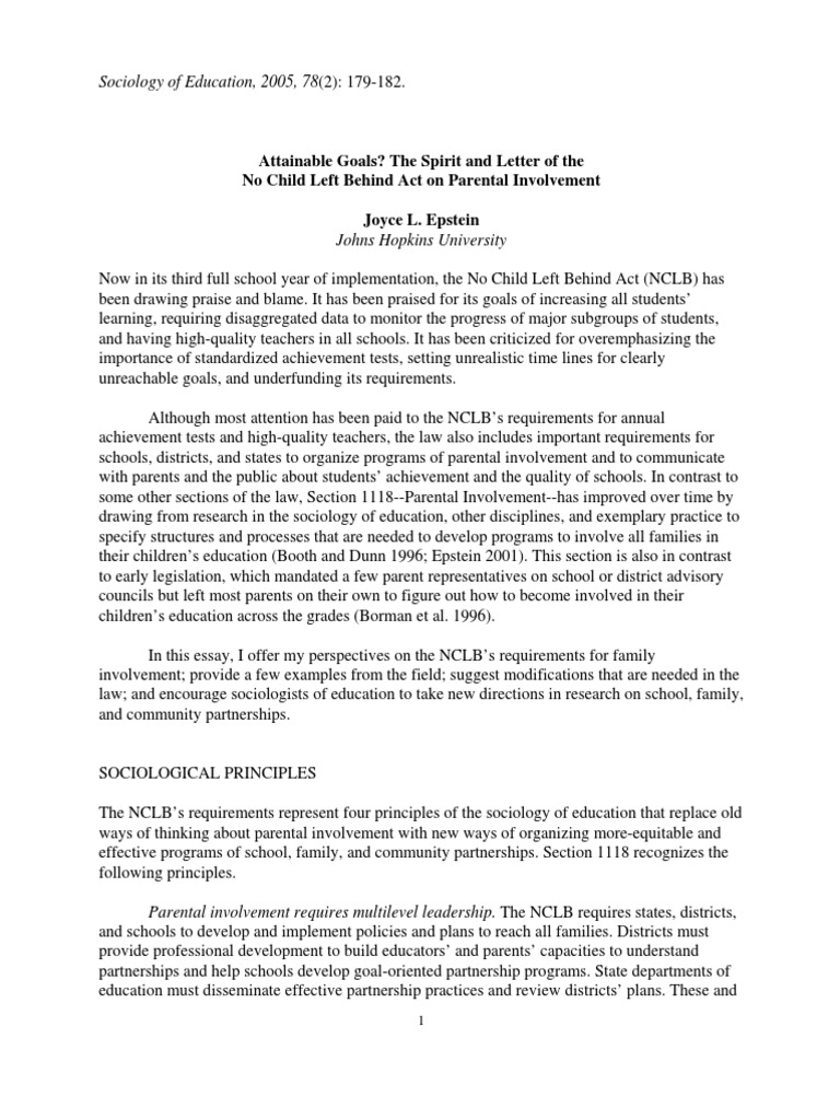 Parental Involvement Joyce Epstein | PDF | No Child Left Behind Act ...