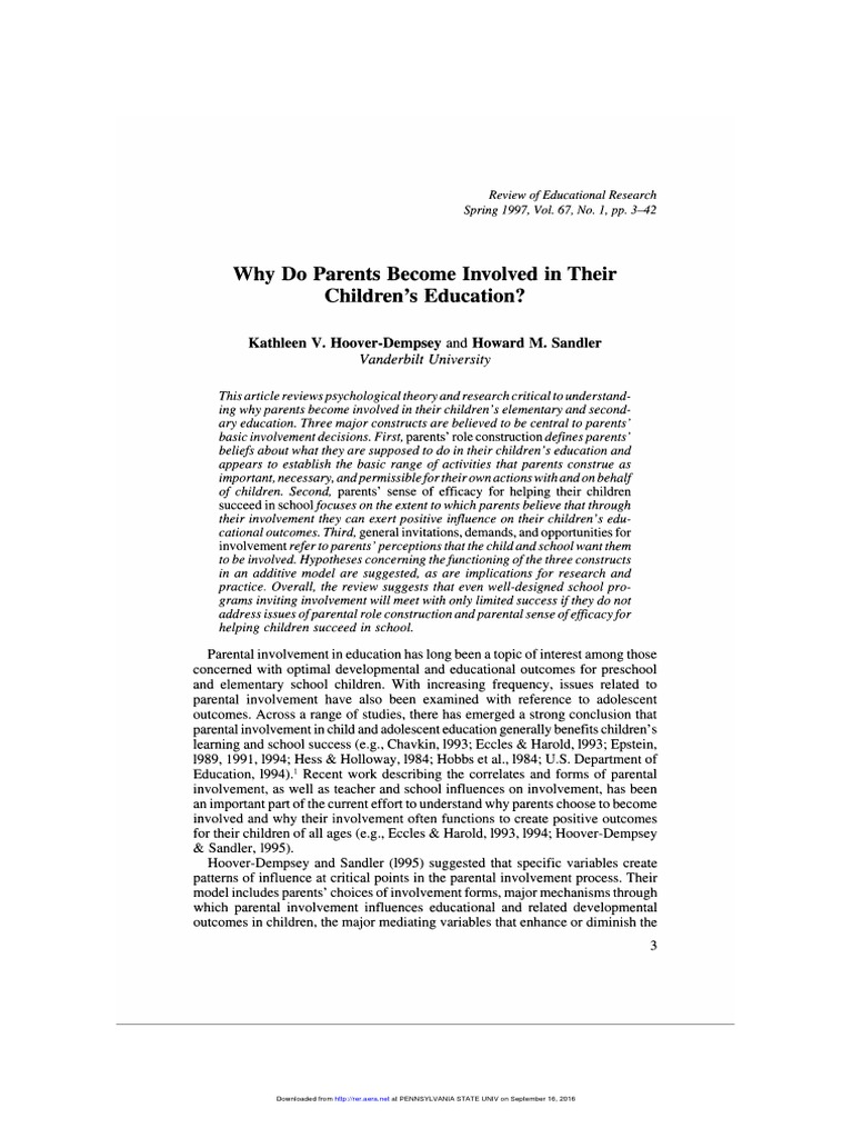 Why Do Parents Become Involved in Their Children's Education? | PDF ...