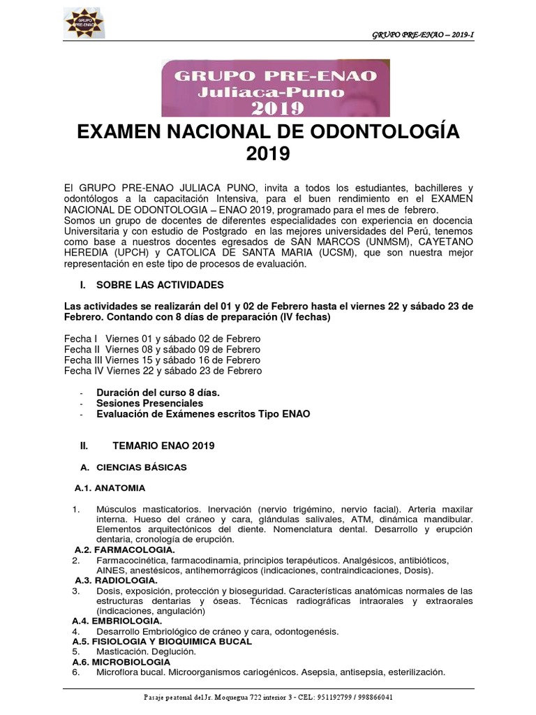Capacitación Intensiva ENAO 2019 Odontología | PDF | Odontología ...