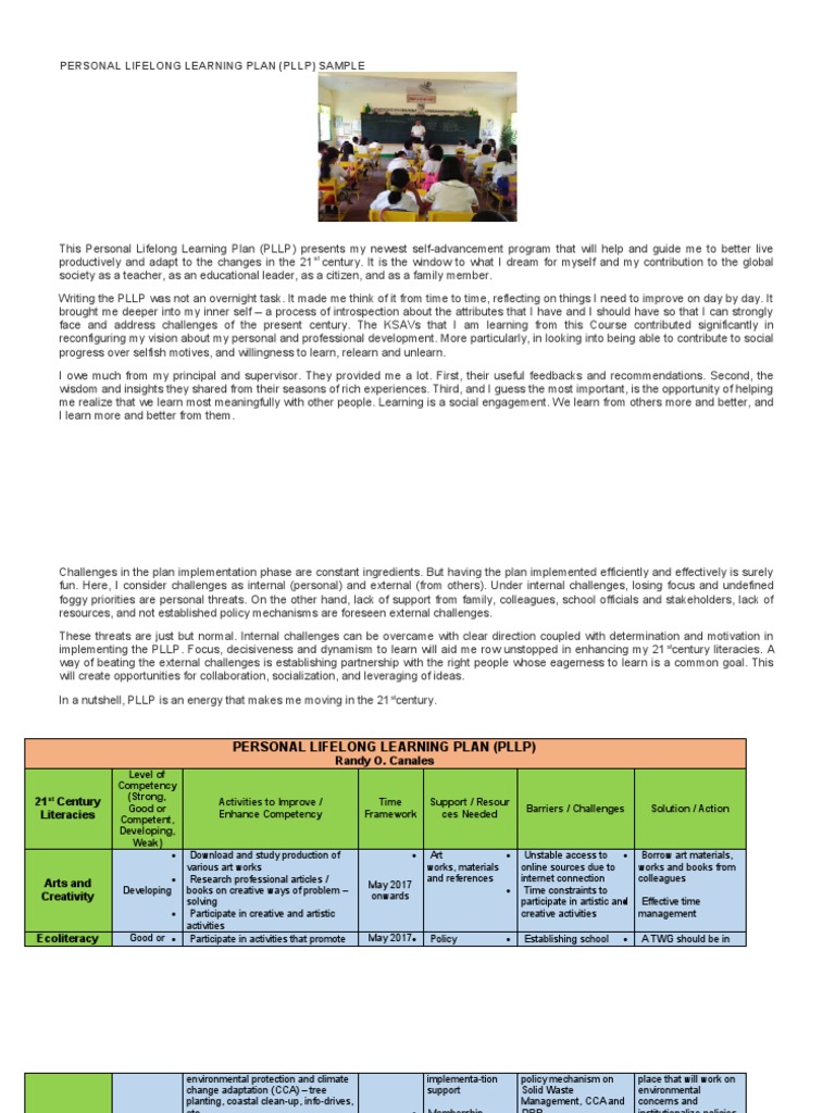 Personal Lifelong Learning Plan Sample 1 | PDF | Mentorship ...