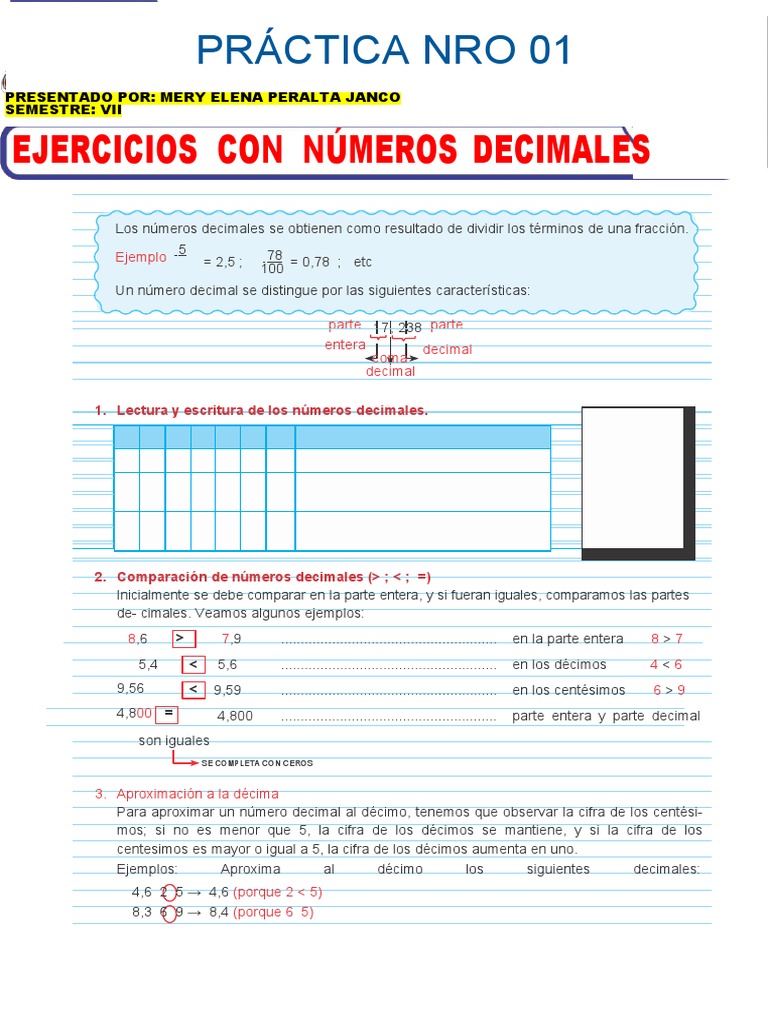 Practica Nro 01 Numeros Decimales | PDF | Decimal | Aritmética