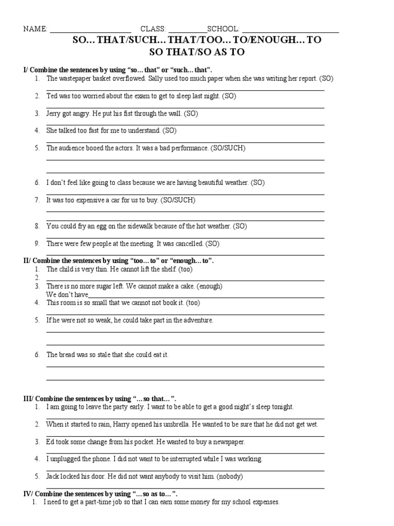 Combining Sentences with So, Such, Too | PDF | Adverb | Adjective