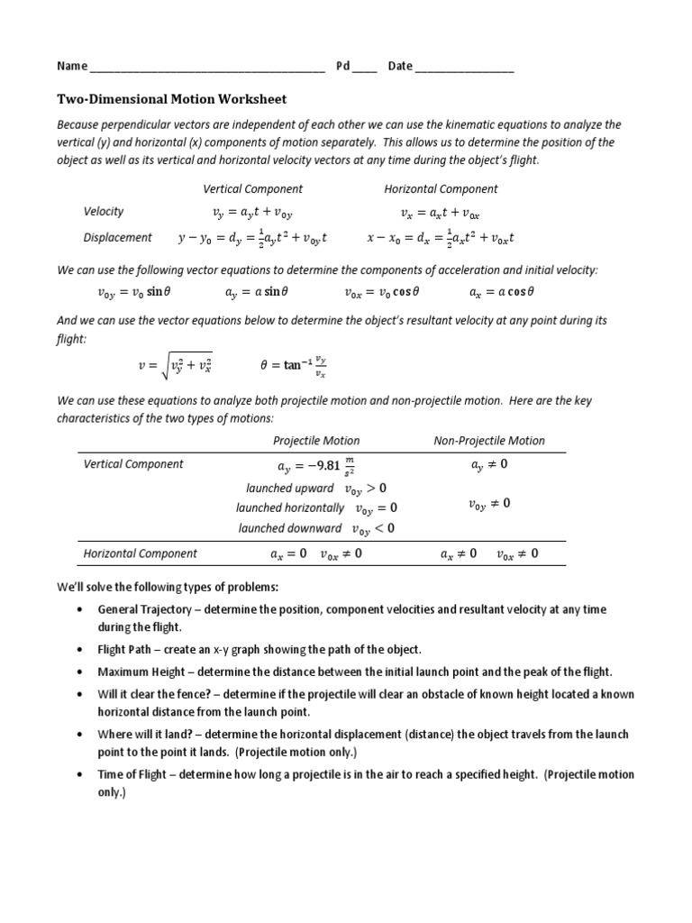 Projectile Motion Worksheet v2 | PDF | Projectiles | Trajectory