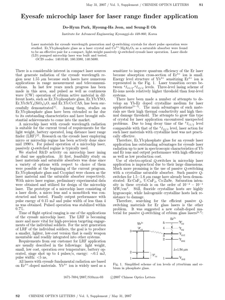Eye-Safe Microchip Laser For LRF Application | PDF | Laser | Quantum Optics