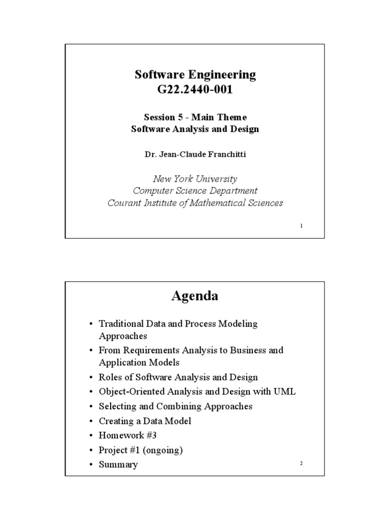 Software Engineering G22.2440-001: Agenda | PDF | Information Management | Information Technology