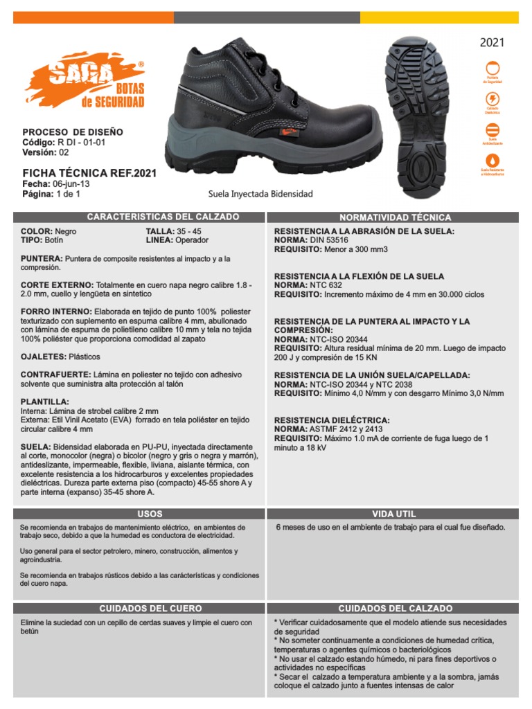 Ficha Técnica Botas Saga 2021 | PDF | Calzado | Materiales