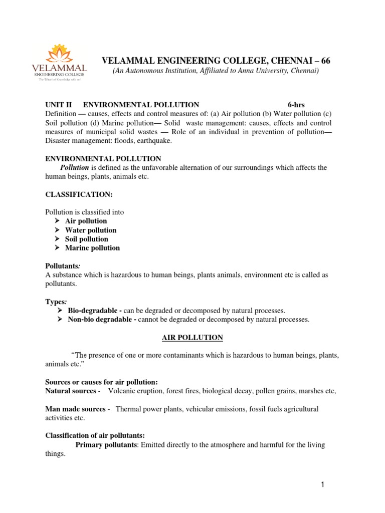 Environmental Pollution Notes-7.3.2021 PDF | PDF | Flood | Waste