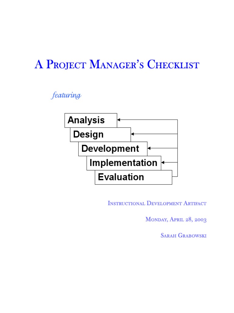 A Project Manager's Checklist: Analysis Design Development ...