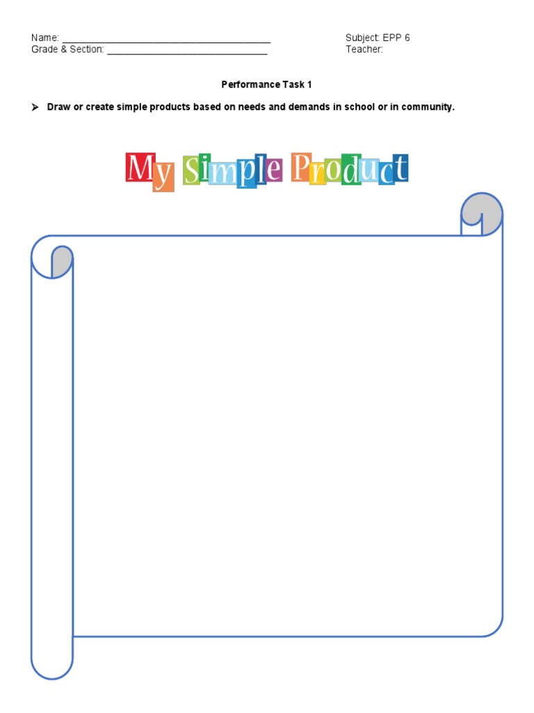 Performance Task 1 Draw or Create Simple Products Based On Needs and ...