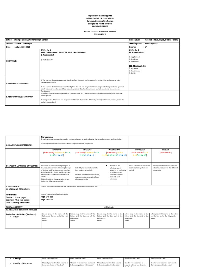 Grade 9 Arts Lesson Plan: 1st Quarter | PDF | Sculpture | Medieval Art