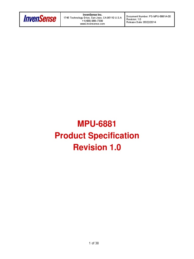 MPU 6881 InvenSense | PDF | Accelerometer | Manufactured Goods