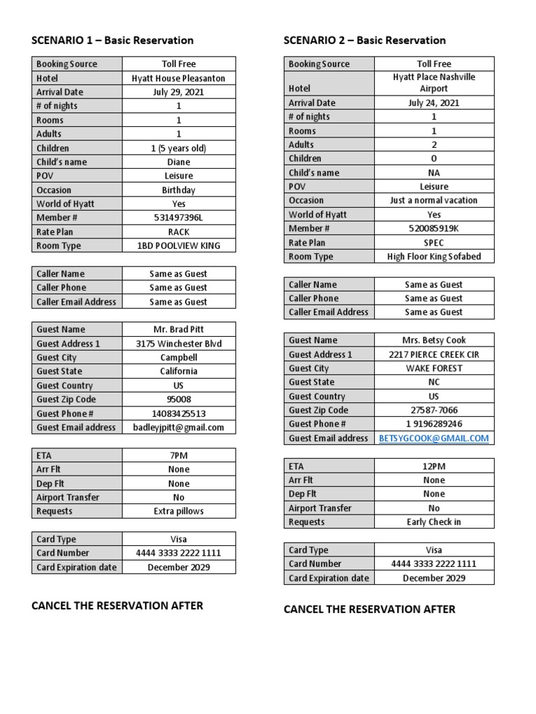 SCENARIO 1 - Basic Reservation SCENARIO 2 - Basic Reservation | PDF ...
