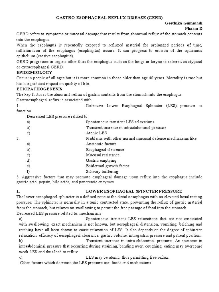 GERD Definition, Patho and Treatment | PDF | Gastroesophageal Reflux ...