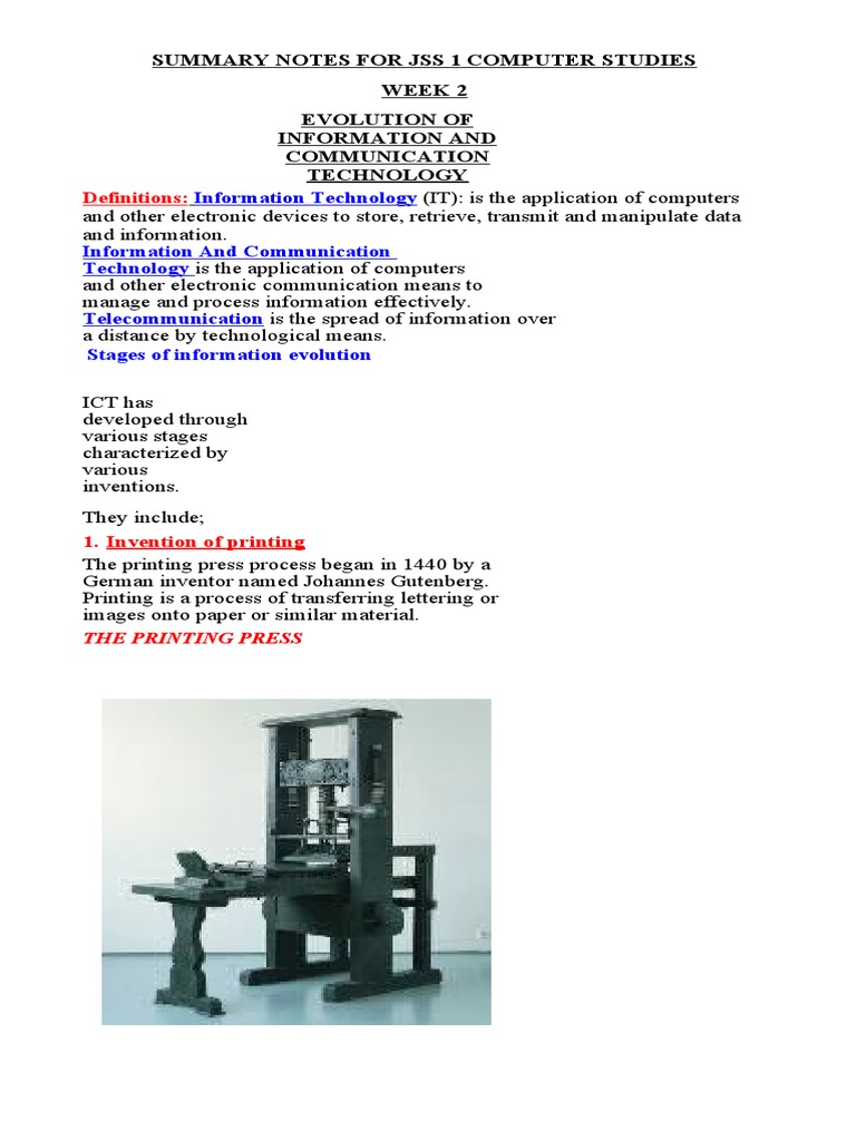 Week 2-Evolution of Information and Communication Technology Notes ...