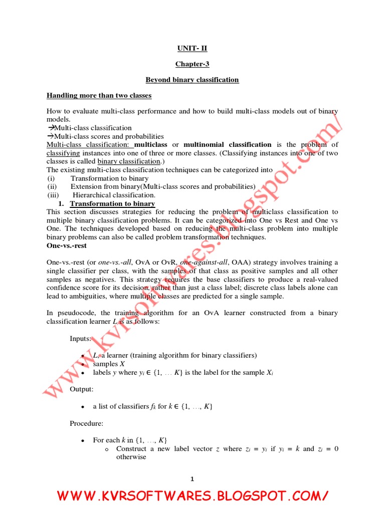 Unit-Ii Chapter-3 Beyond Binary Classification Handling More Than Two Classes | PDF ...