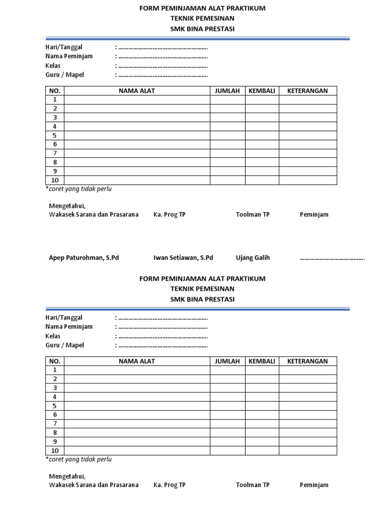 Kartu Peminjaman Alat | PDF