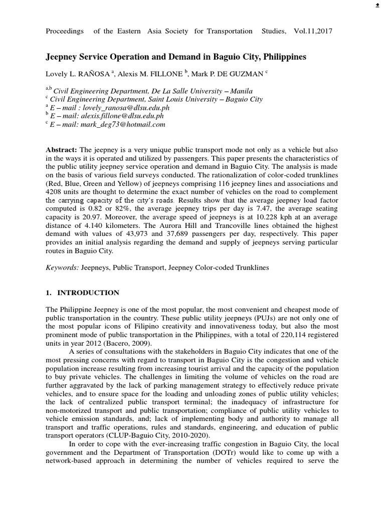 Jeepney Operations and Demand in Baguio | PDF | Public Transport ...