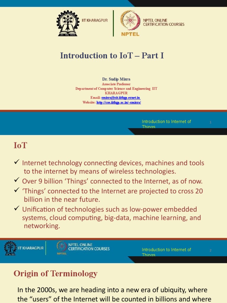Introduction To Iot - Part I: Dr. Sudip Misra | PDF | Internet Of Things | Internet