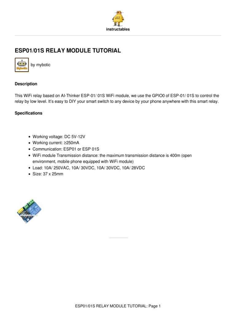Esp0101s Relay Module Tutorial | PDF | Wi Fi | Relay