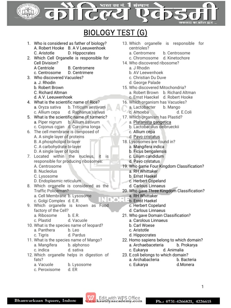BIOLOGY TEST REVIEW: KEY CONCEPTS AND TERMINOLOGY | PDF | Histology ...