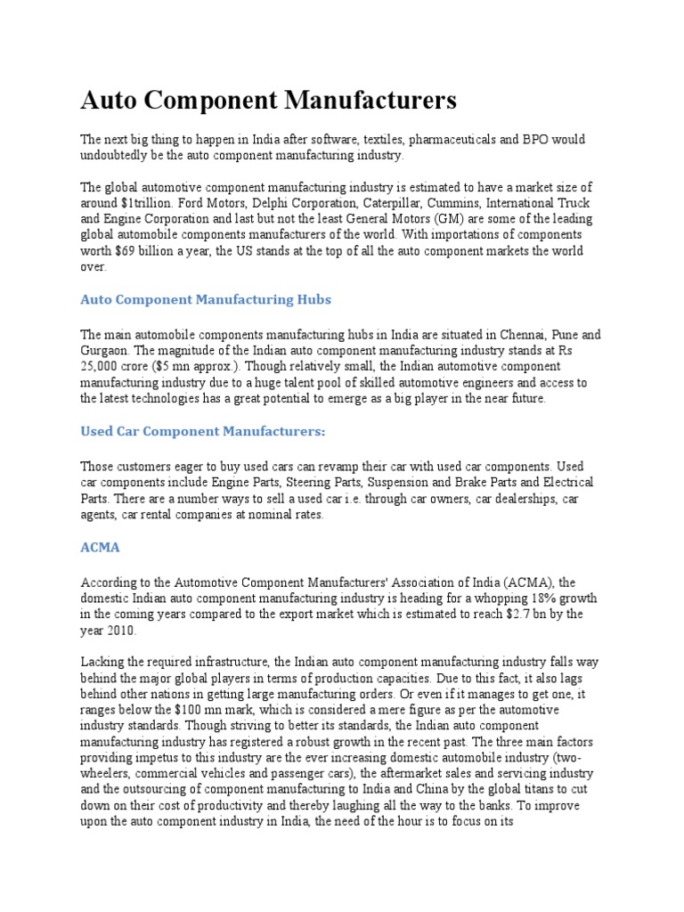 Auto Component Manufacturers | PDF | Car | Automotive Industry