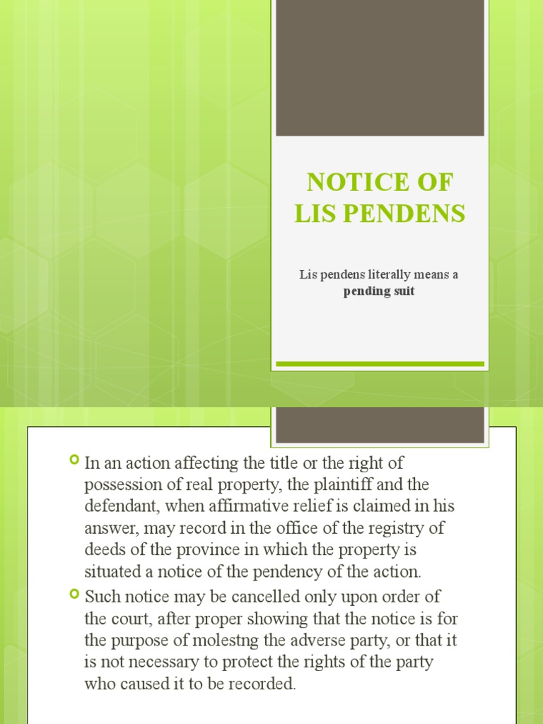 Notice of Lis Pendens | PDF | Lawyer | Lawsuit