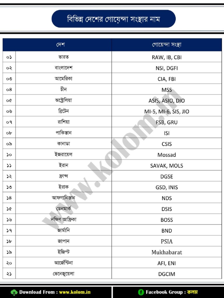 Intelligence Agencies of Different Countries | PDF