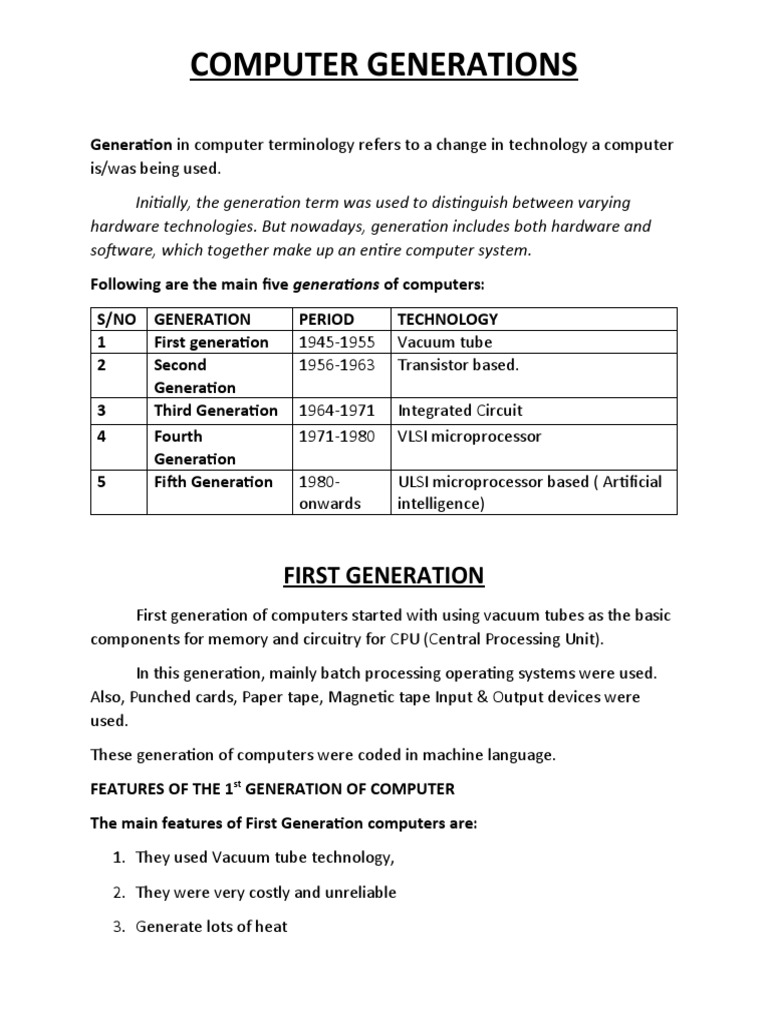 Computer Generations: First Generation | PDF | Microprocessor | Central Processing Unit