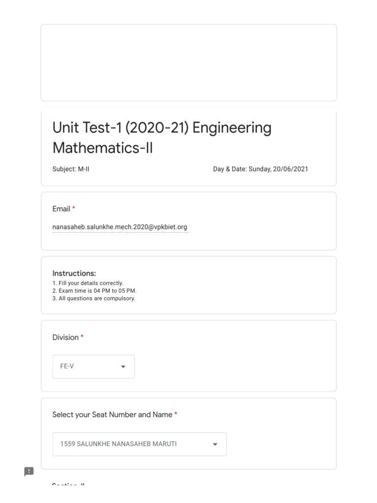 Unit Test-1 (2020-21) Engineering Mathematics-II | PDF