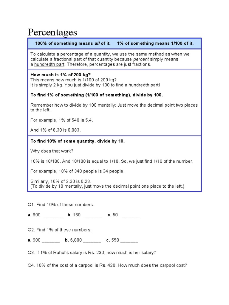 Percentages Practice Sheet | PDF | Percentage | Arithmetic