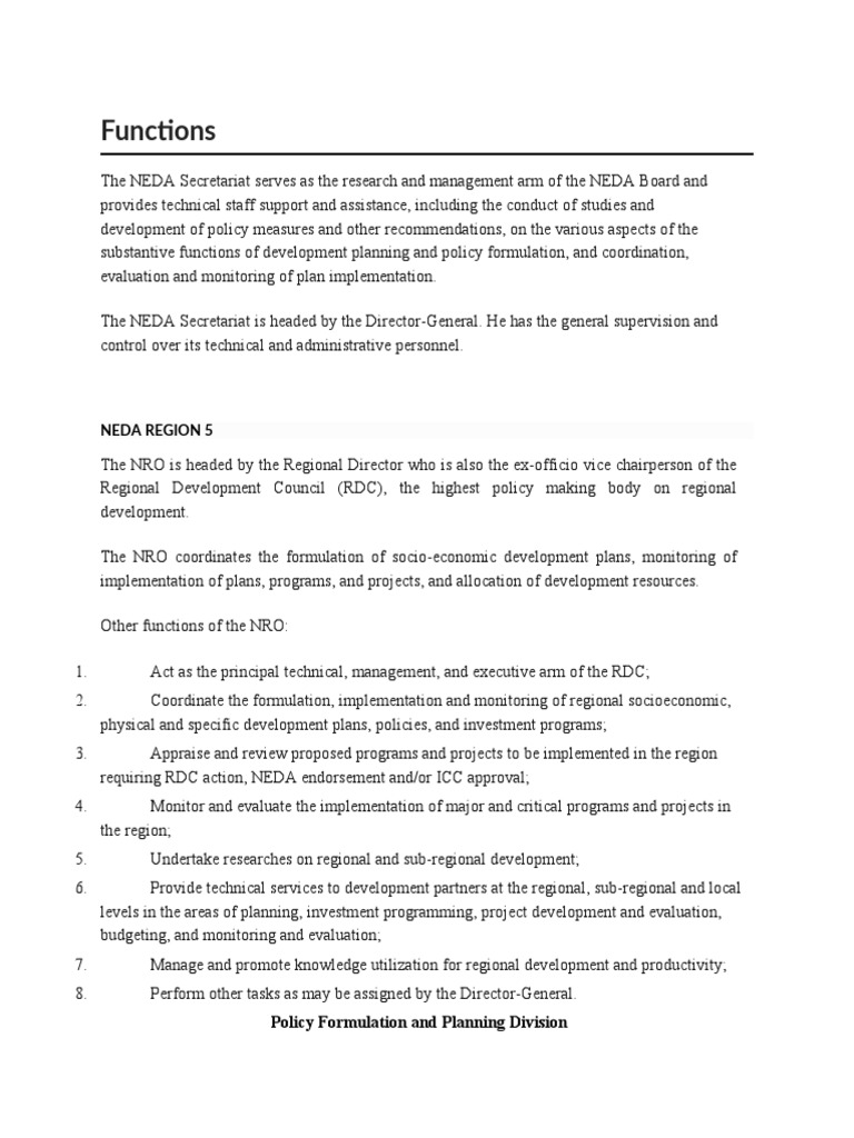 Functions of NEDA | PDF | Economic Growth | Poverty