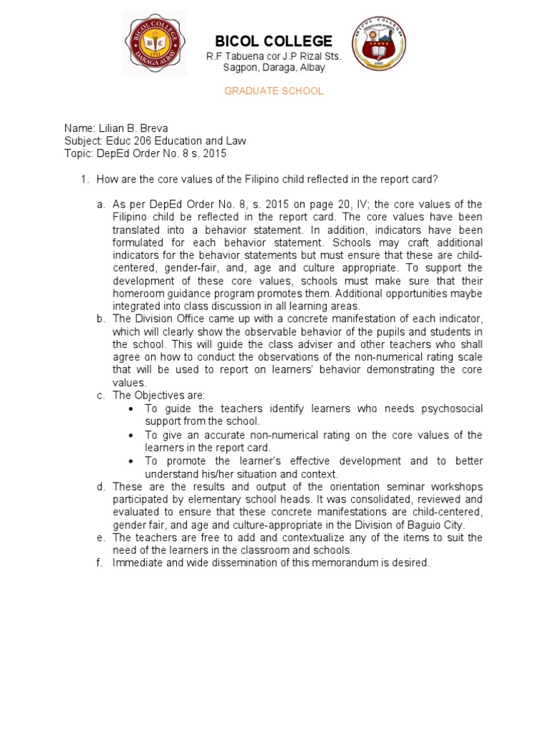 DepEd Order No.8 S. 2015 | PDF | Learning | Teachers