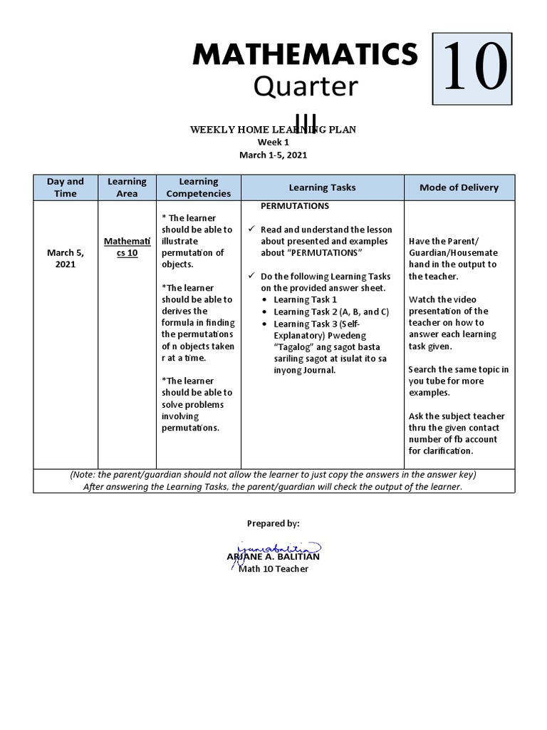 Math 10: Mastering Permutations | PDF | Permutation | Learning