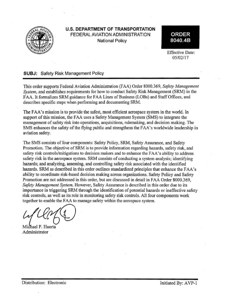 FAA Safety Risk Management Policy Order: Establishing Requirements and ...