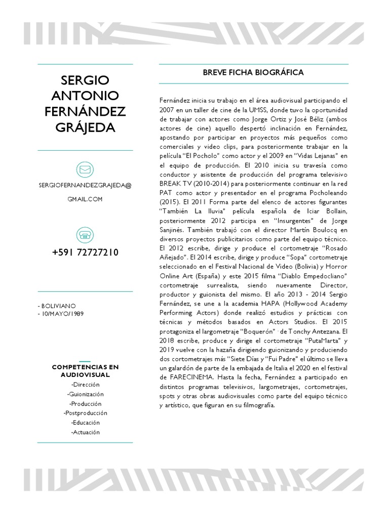 Sergio ANTONIO Fernández gRÁJEDA Curriculum | PDF | Cine | Ocio